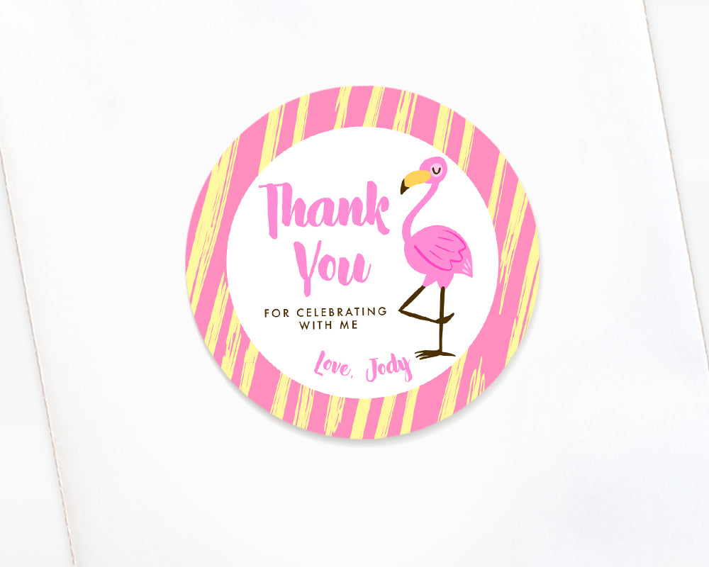 Pink Flamingo Birthday Party Stickers - Pantry Envy