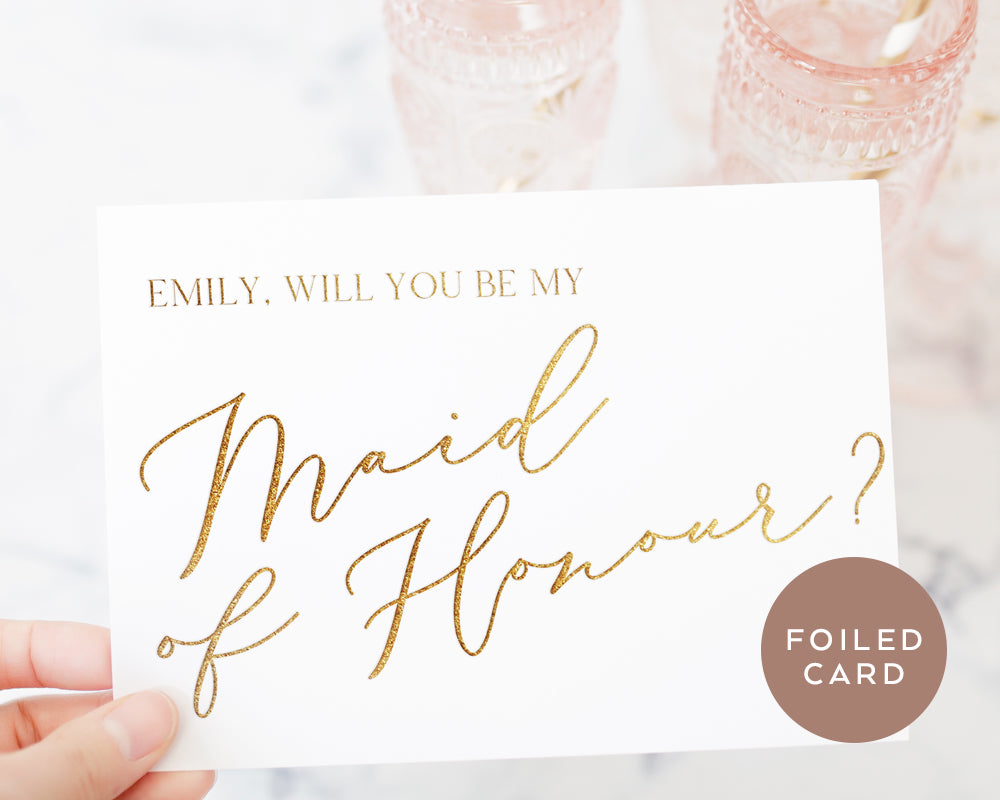 5 x 7 " Foiled Calligraphy Style Bridal Proposal Card "Will You be My ...