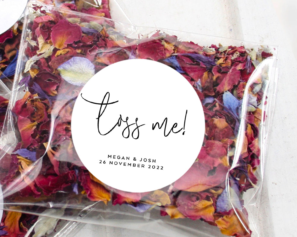 Wedding Stickers Toss Me Minimalist Style Wedding Confetti Bag Sticker ...
