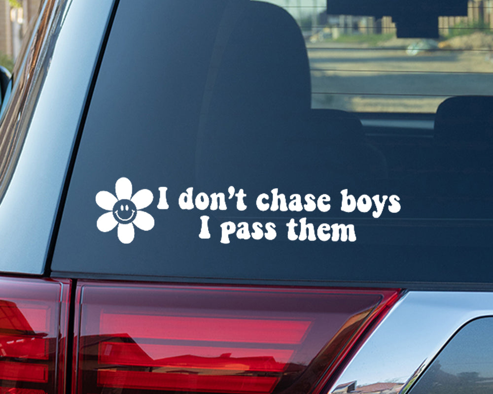 "I don't chase boys, I pass them" Groovy Car Rear Window Sticker Groovy ...