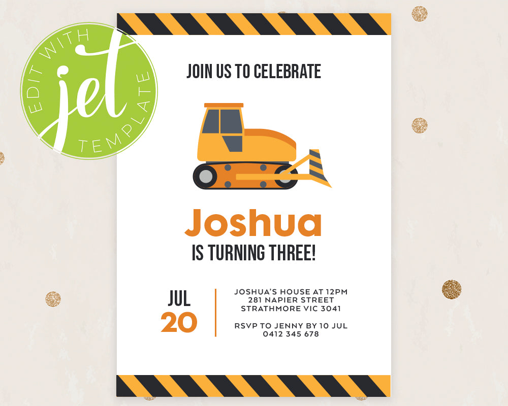 Construction Truck Theme Birthday Invitation Template, Trucks Print It ...